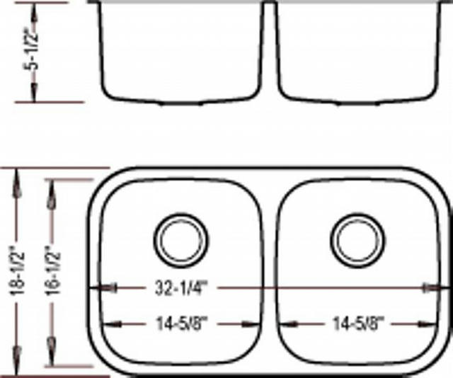 32" ADA Undermount Stainless Steel 50/50 Double Bowl Sink: ADA-3218-DB ...